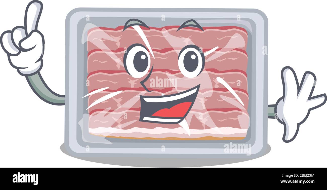 Frozen smoked bacon mascot character design with one finger gesture ...
