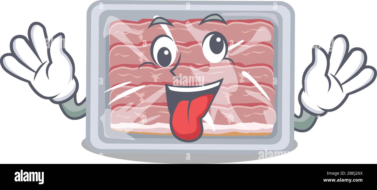 A cartoon design of frozen smoked bacon having a crazy face Stock ...