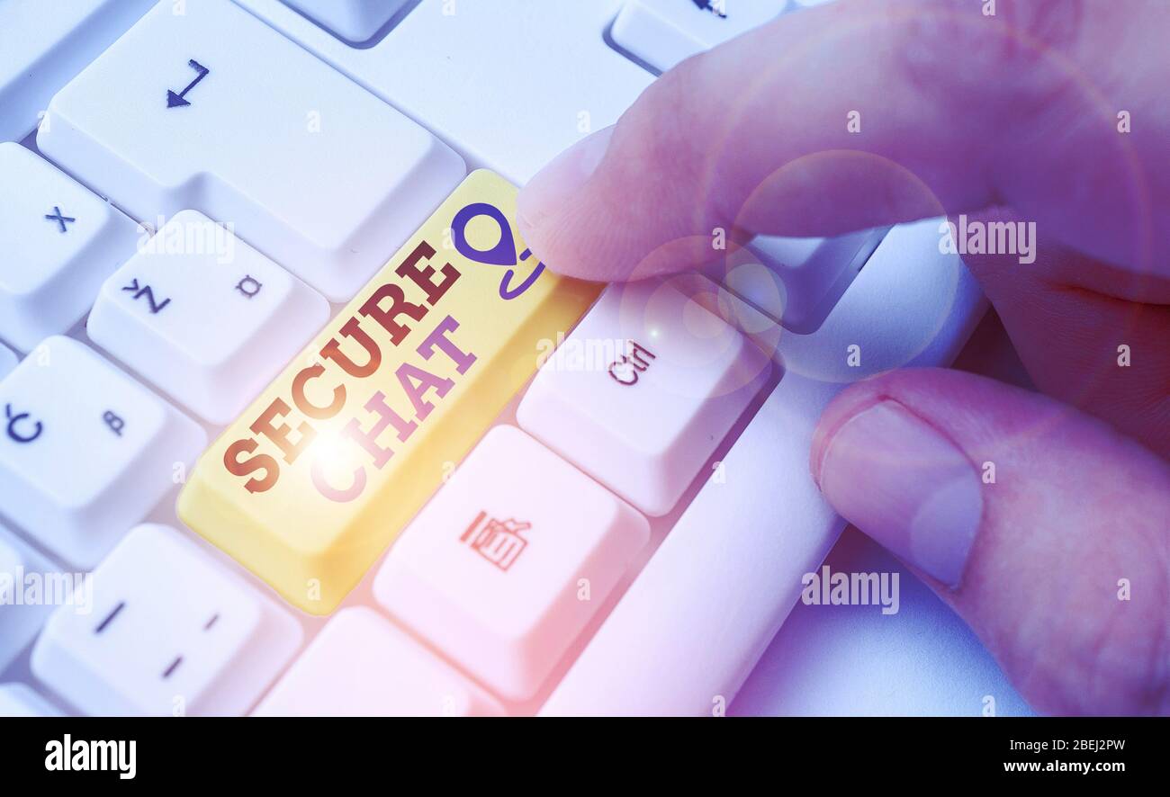 Conceptual hand writing showing Secure Chat. Concept meaning approach to protect messages when ...