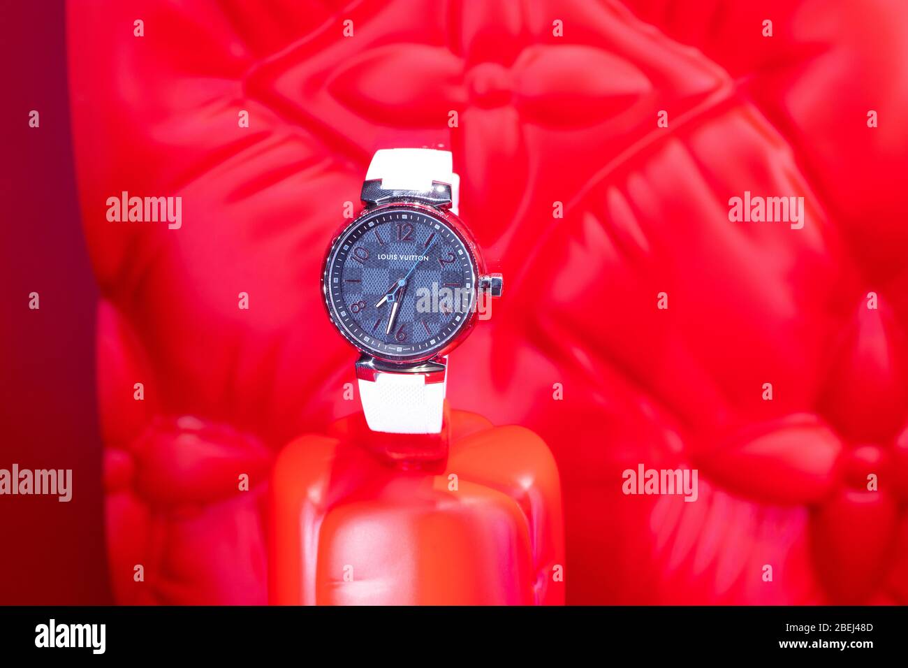 Geneva, Switzerland, March 2020: Louis Vuitton watch on display for ...