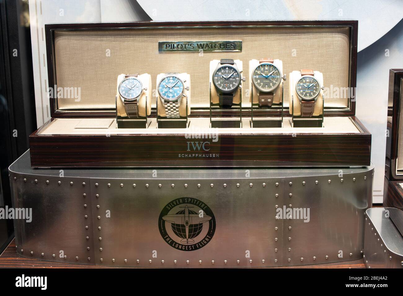 Geneva, Switzerland, March 2020: IWC window store with fashionable ...