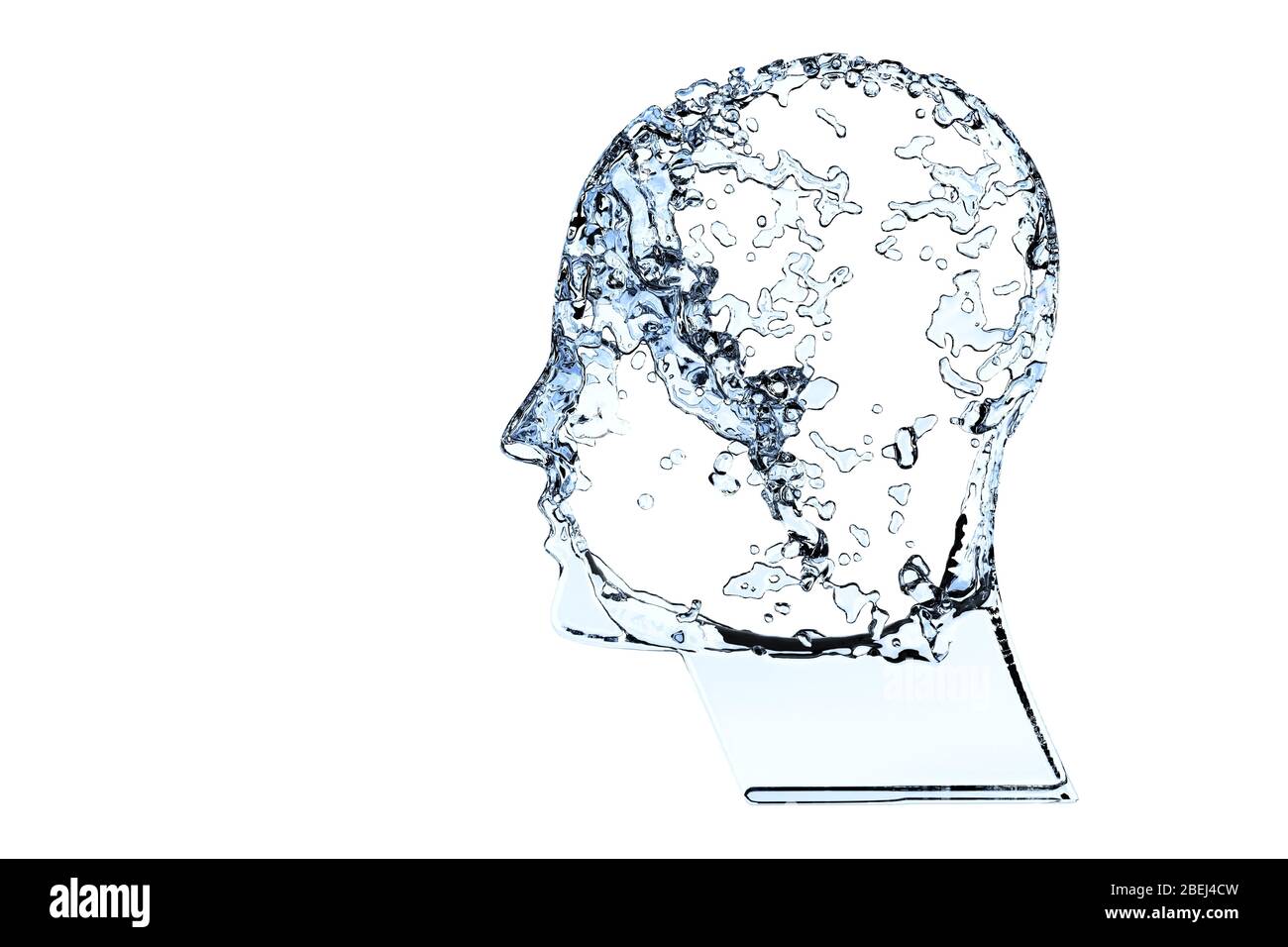 Human head shape filled with blue water isolated on white background ...