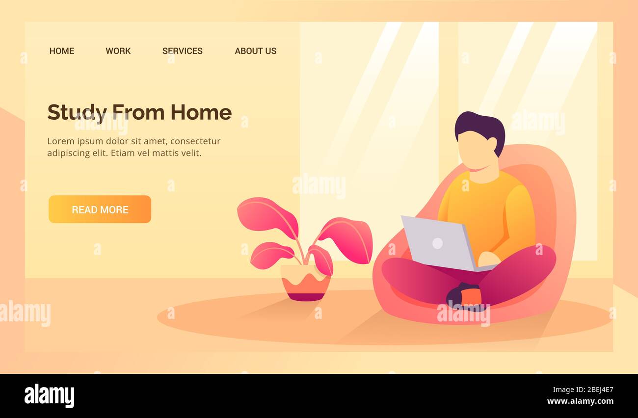 student study from home on sofa couch for website landing homepage ...