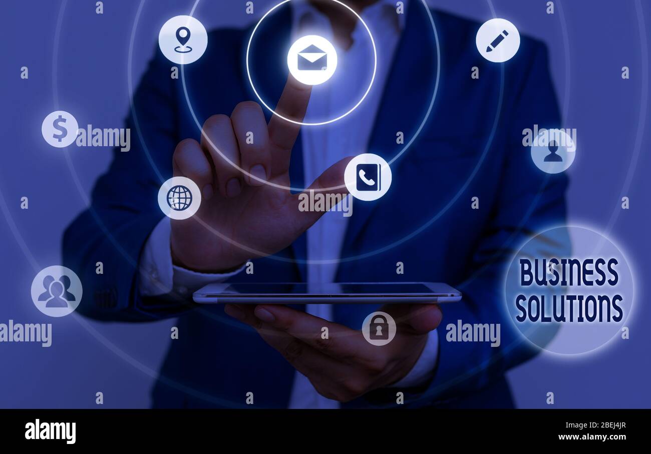 Text sign showing Business Solutions. Business photo text ideas used to ...