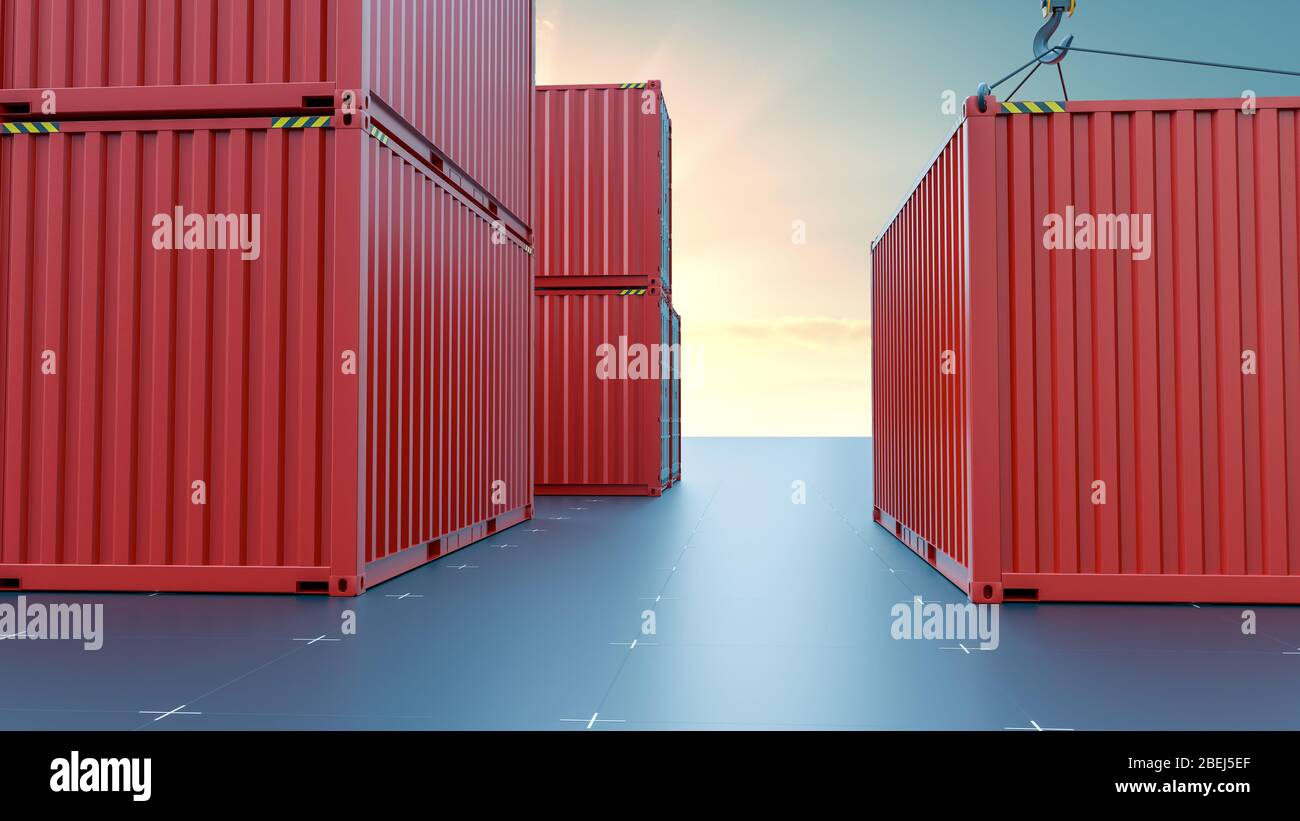 Group of cargo containers on a virtual surface Stock Photo - Alamy