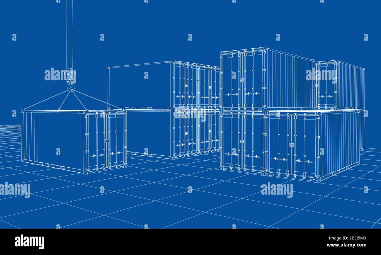 Cargo containers. Wire-frame style Stock Vector Image & Art - Alamy