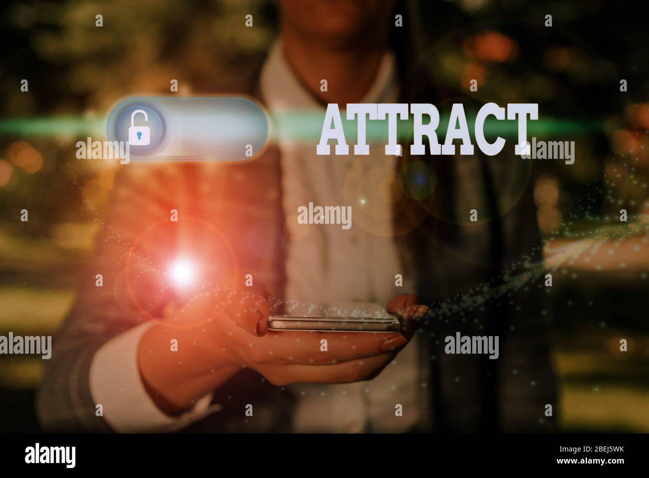 Text sign showing Attract. Business photo showcasing to draw by a ...