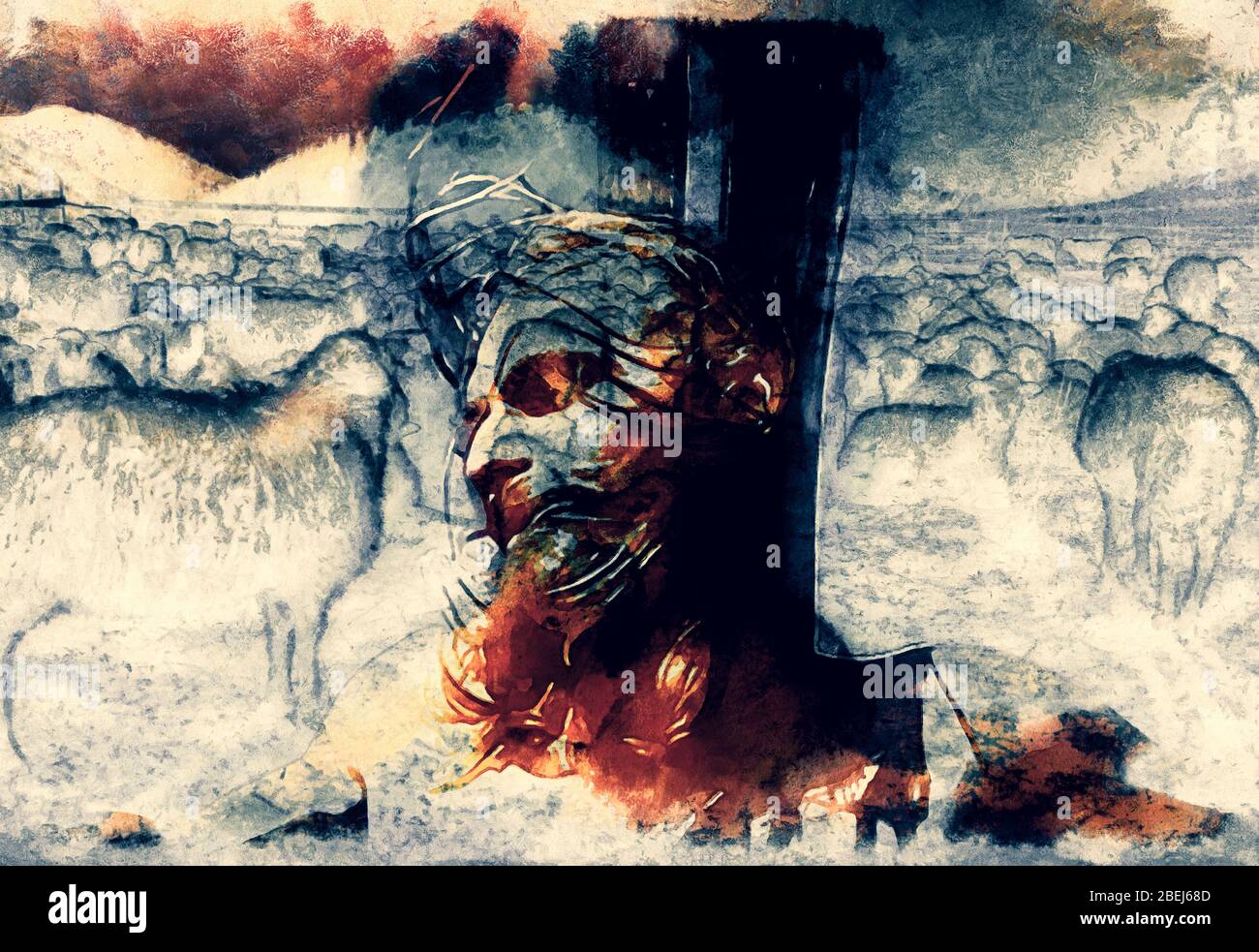 Jesus The Good Shepherd, Jesus and lambs Stock Photo - Alamy