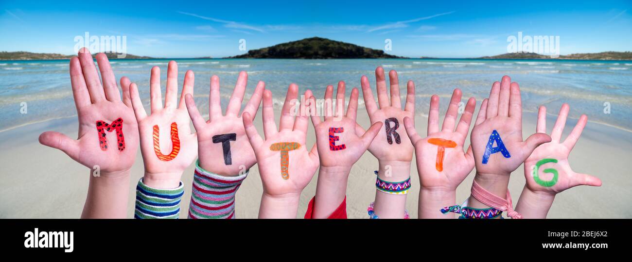 Children Hands Building Word Muttertag Means Mother Day, Ocean ...
