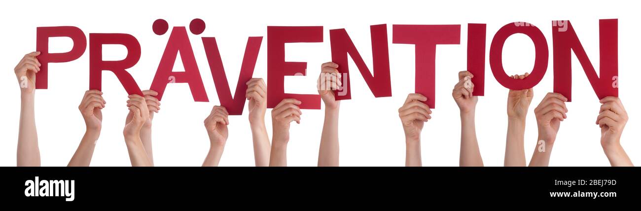 People Hands Holding Word Praevention Means Prevention, Isolated ...