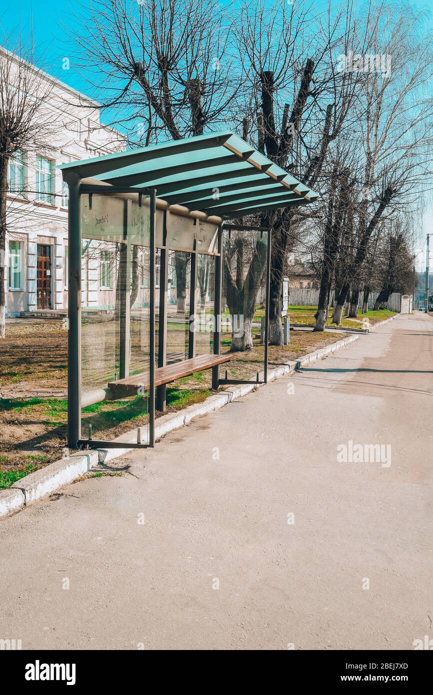 empty bus stop, A bus stop for public transport in the city on an ...