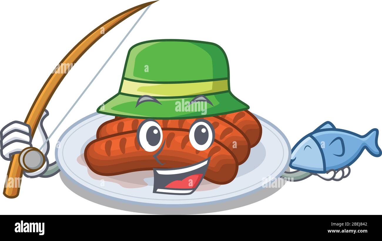 Cartoon design concept of grilled sausage while fishing Stock Vector ...