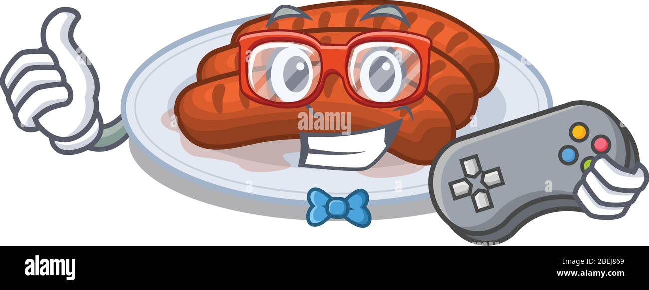 Mascot design concept of grilled sausage gamer using controller Stock ...