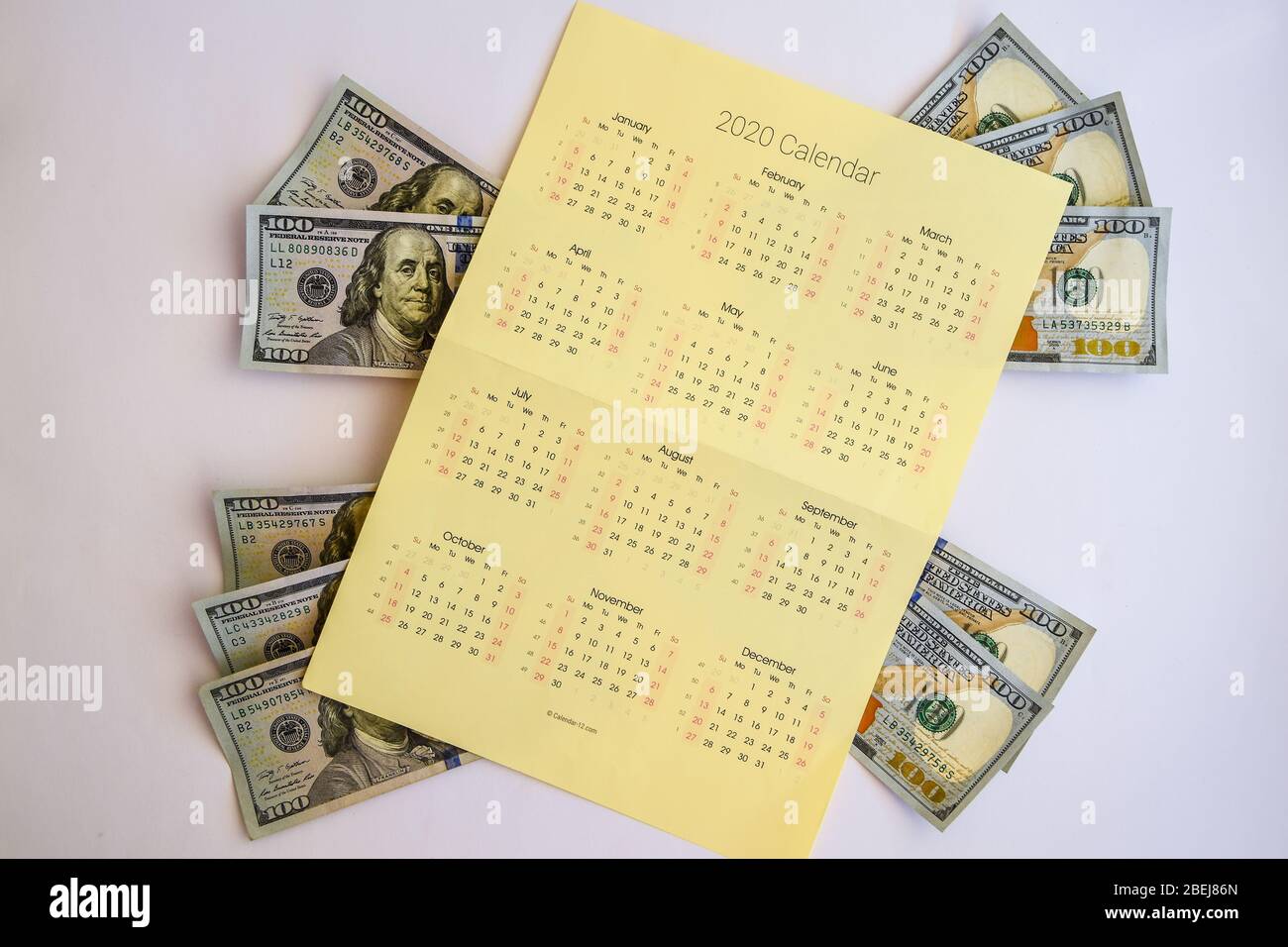 Financial Planning, calendar 2020 with pen and us 100 dollar, Money on ...