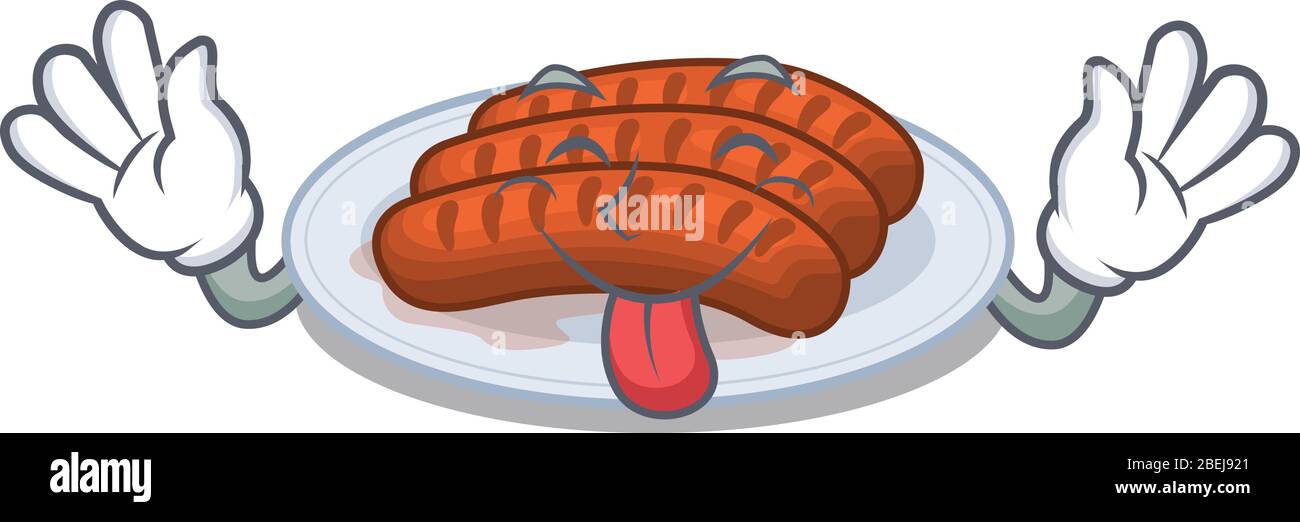 An amusing face grilled sausage cartoon design with tongue out Stock ...