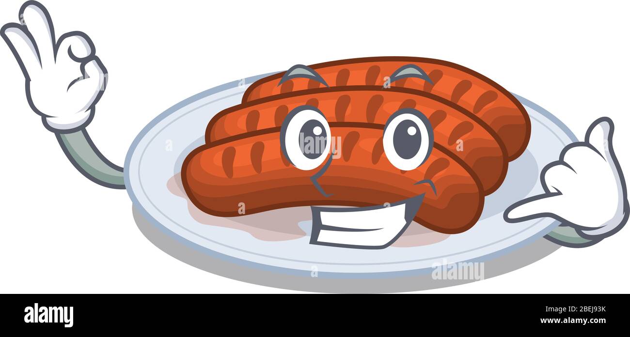 Cartoon design of grilled sausage with call me funny gesture Stock ...
