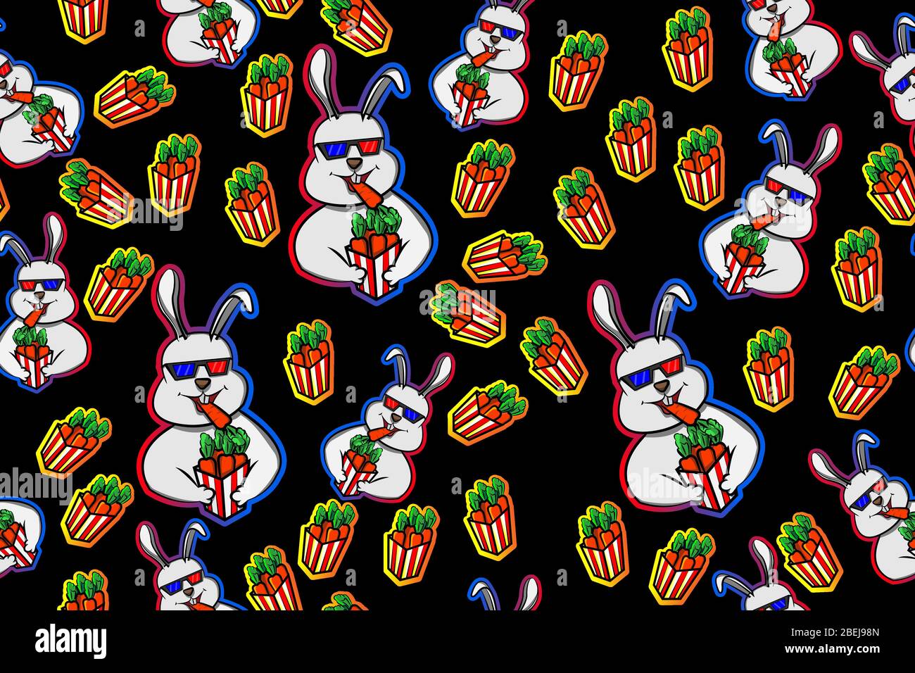 rabbit happy watching movies cinema and eat carrot in box popcorn ...