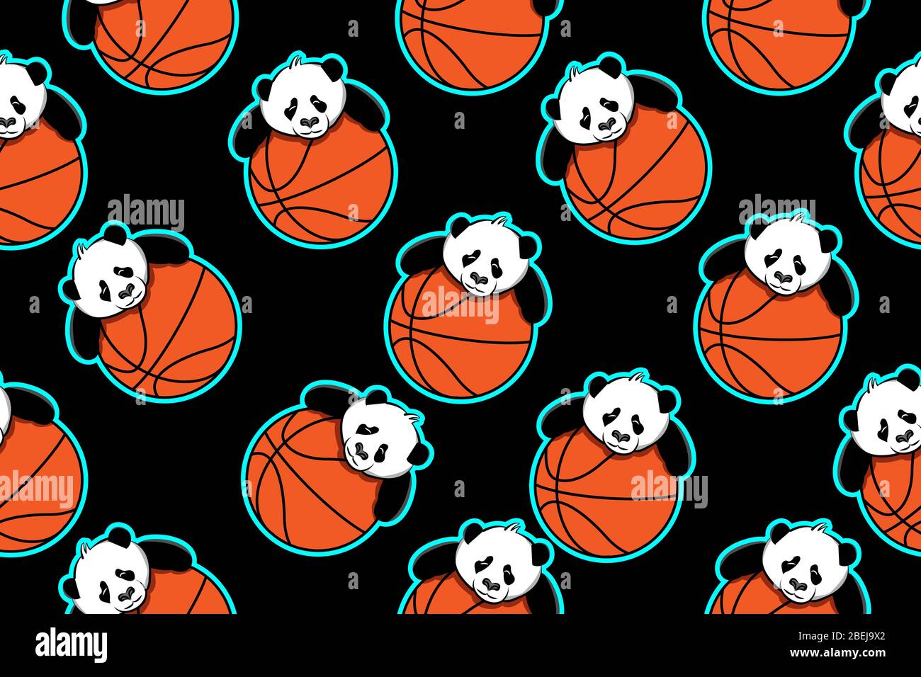 lazy panda on the orange basketball seamless pattern and repeat cute ...