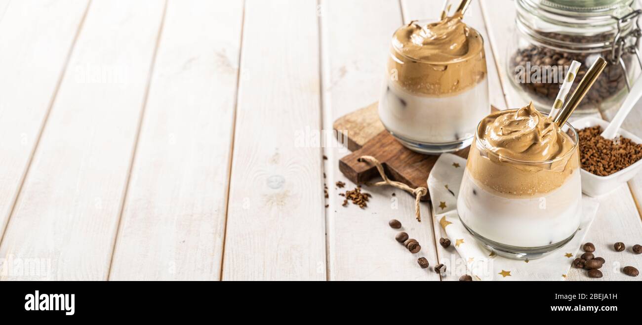 Coffee trend - dalgona coffee, whipped instant coffee Stock Photo - Alamy