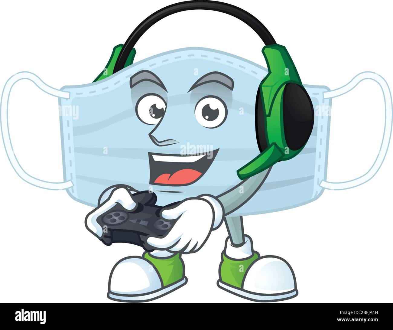 A cartoon design of surgery mask talented gamer play with headphone and ...