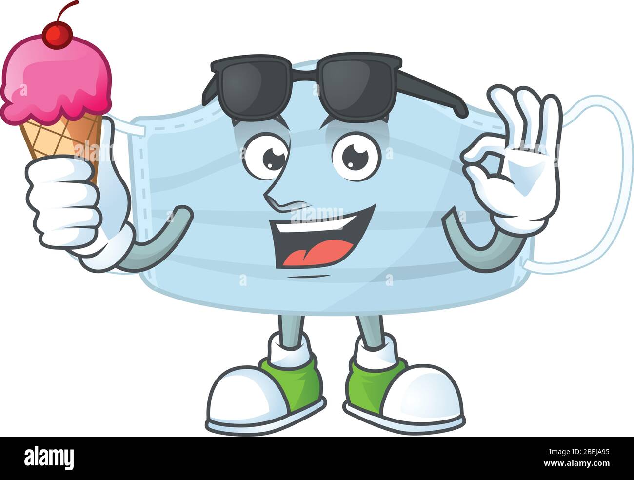 Cute surgery mask cartoon character enjoying an ice cream Stock Vector ...