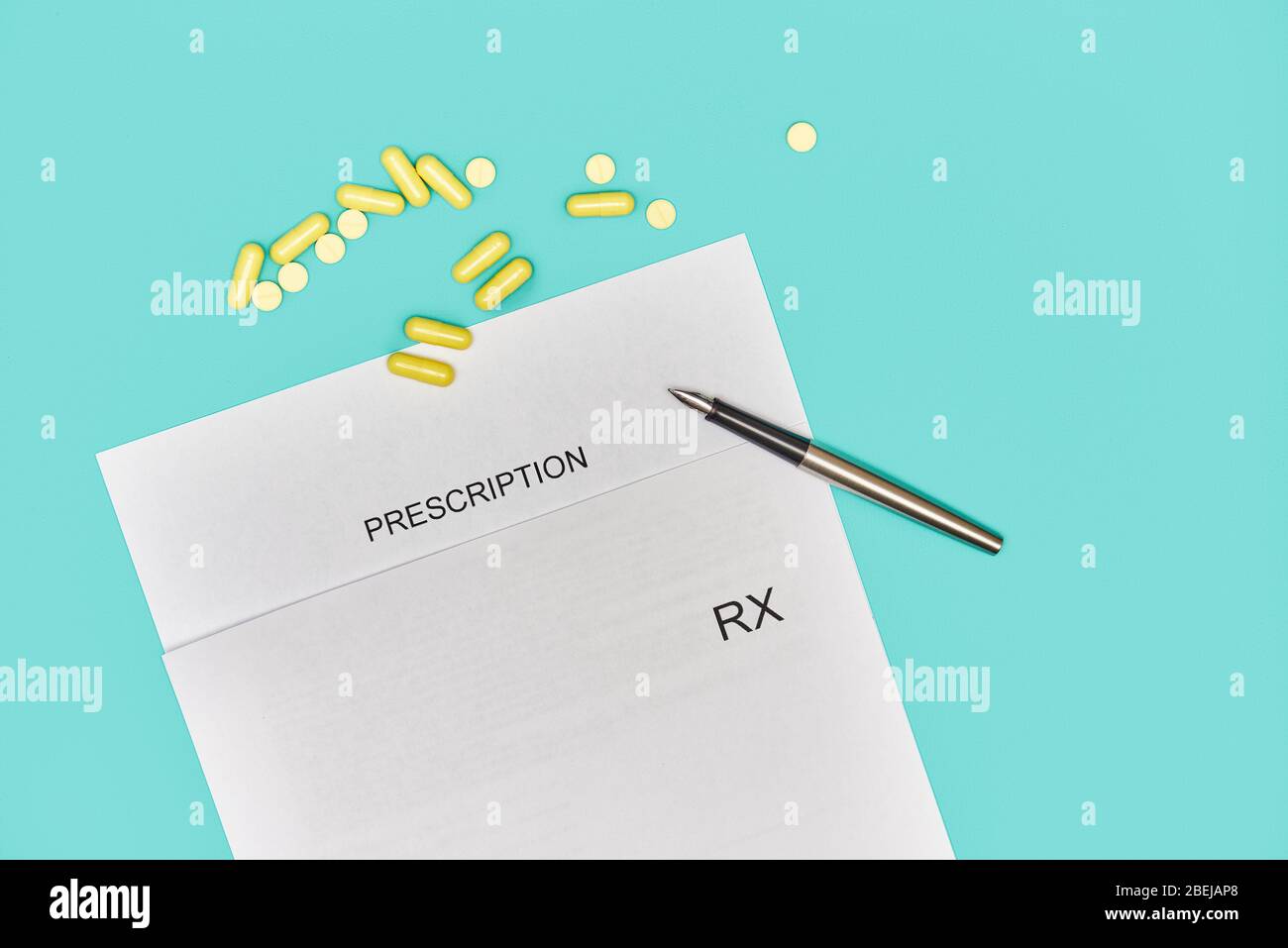 rx prescription form for tablets. blue background Stock Photo - Alamy