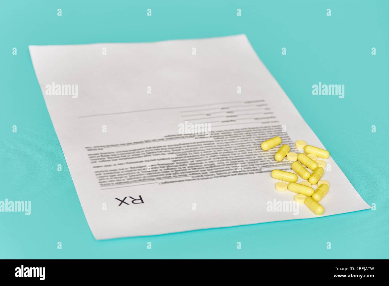 rx prescription form for tablets. blue background Stock Photo - Alamy