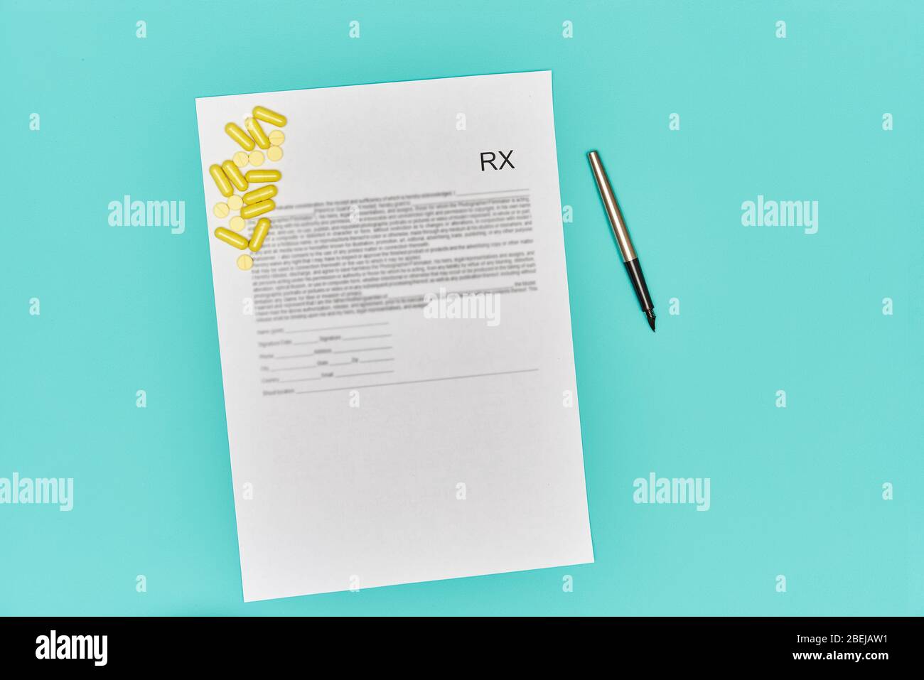 rx prescription form for tablets. blue background Stock Photo - Alamy