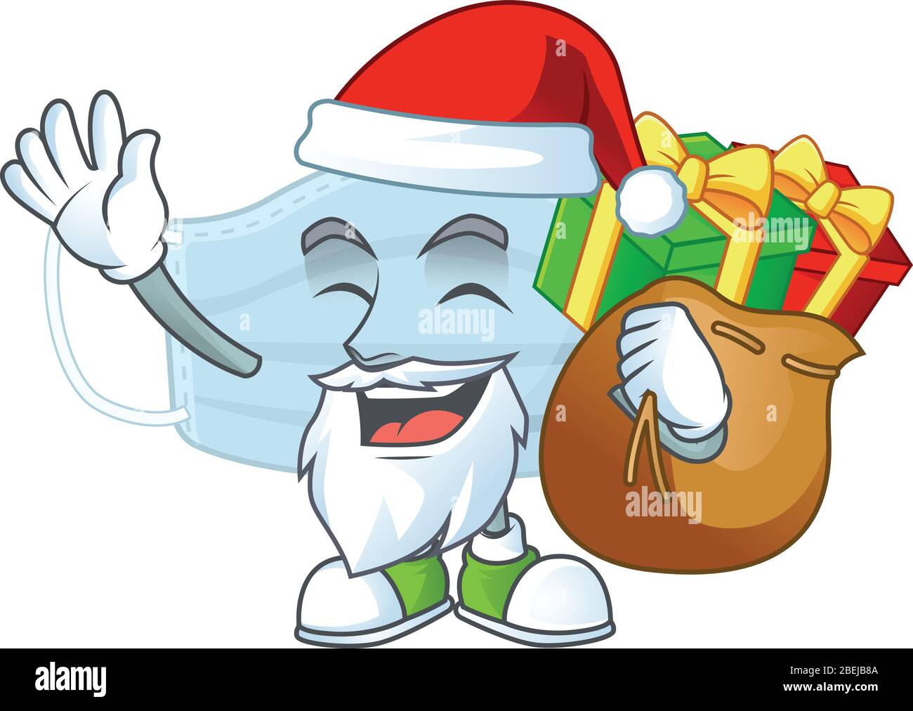 Santa surgery mask Cartoon character design with sacks of gifts Stock ...
