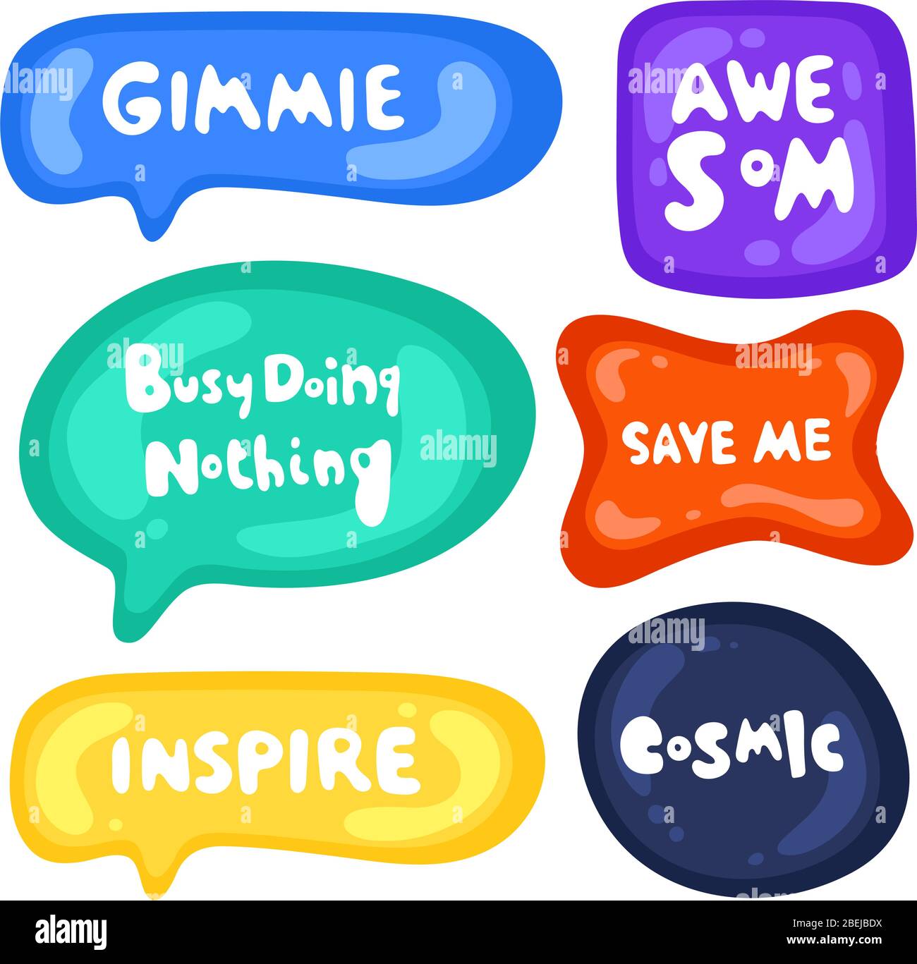 Set of stickers on different shapes. Collection of vector multicolored ...