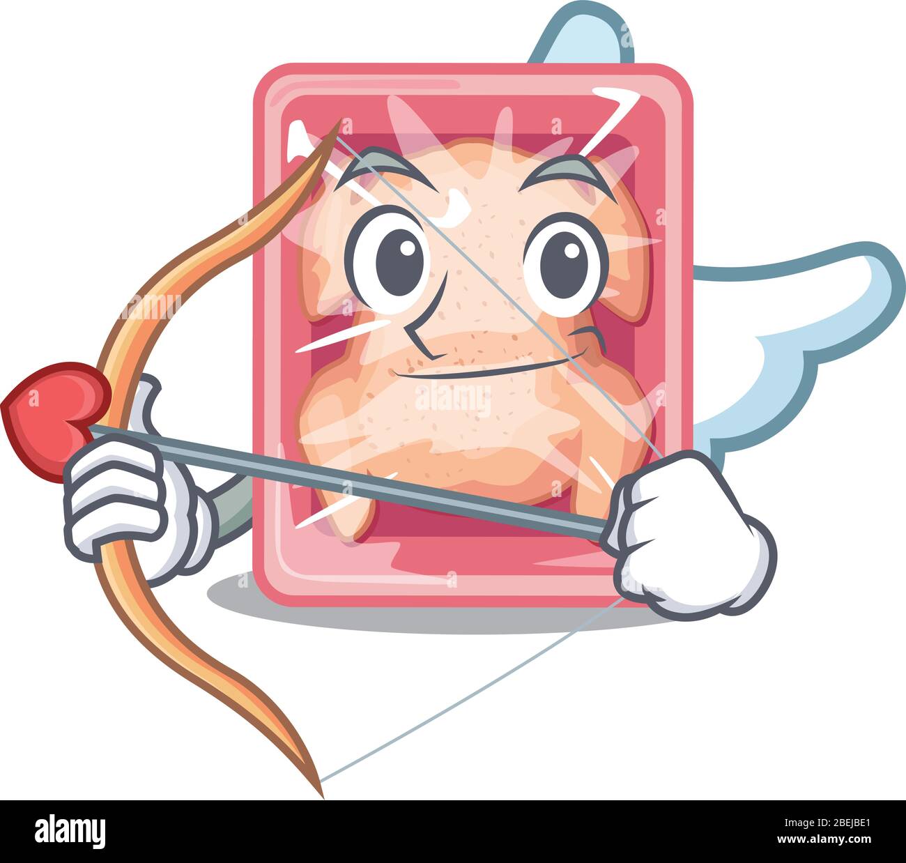 Frozen chicken in cupid cartoon character with arrow and wings Stock ...