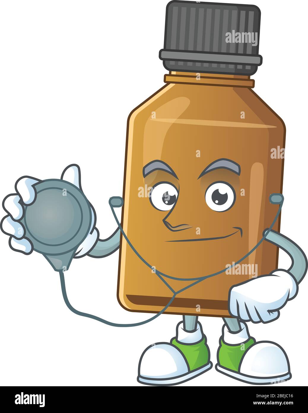 A dedicated Doctor syrup cure bottle Cartoon character with stethoscope ...