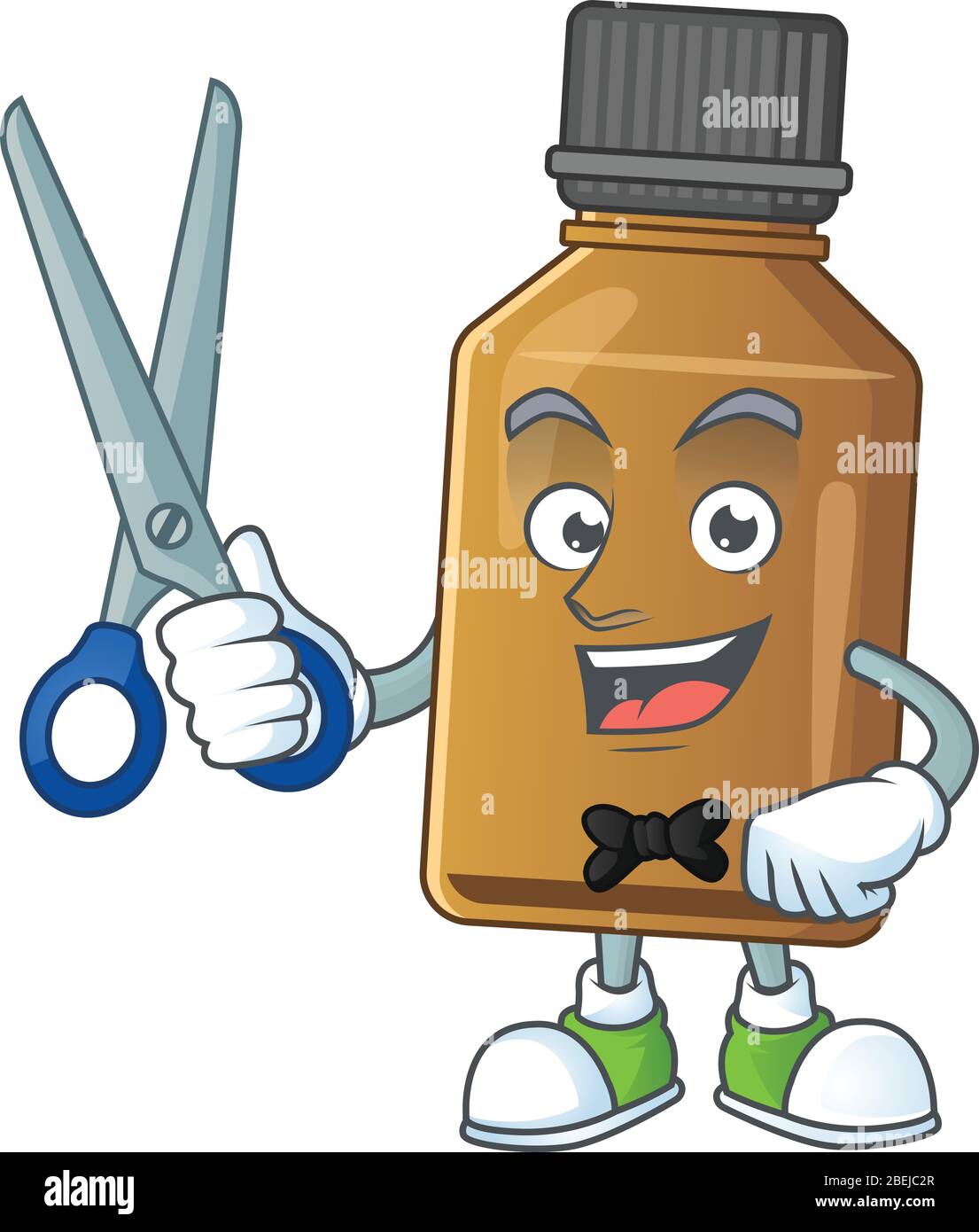 Cute Barber syrup cure bottle cartoon character style with scissor ...