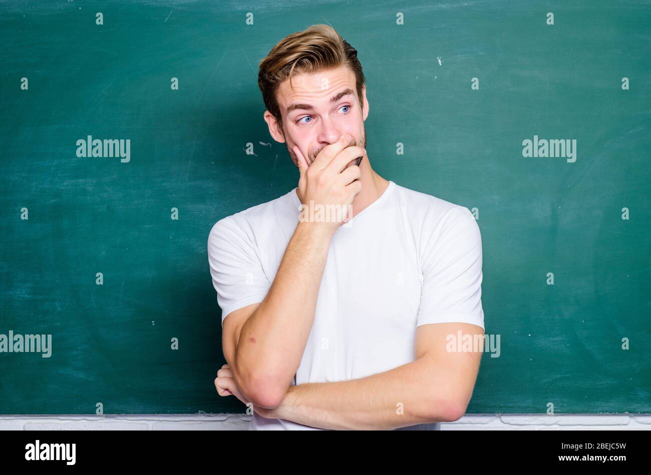 mocking student at blackboard. man ready to study. Students life. man ...