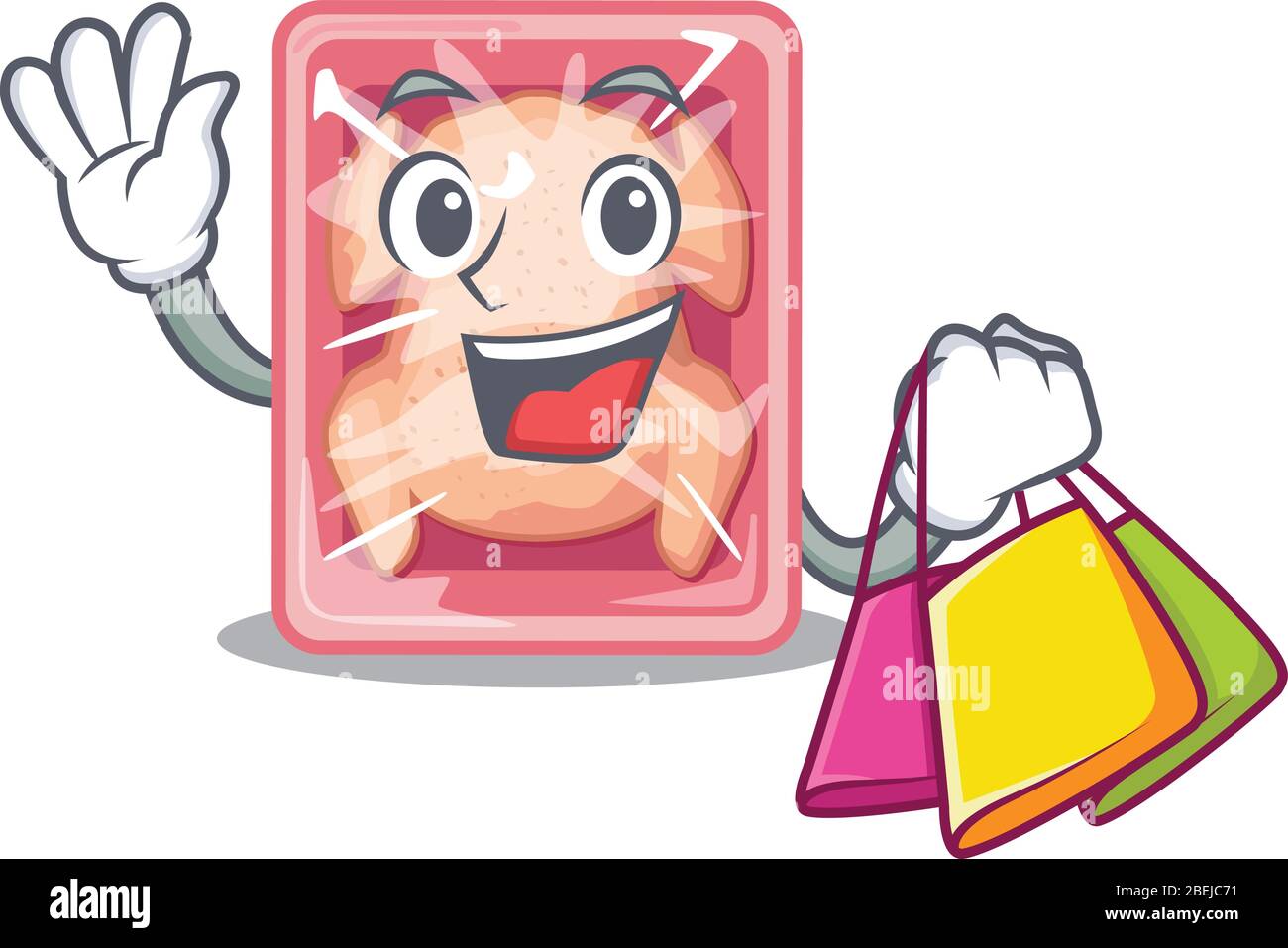 Rich and famous frozen chicken cartoon character holding shopping bags ...