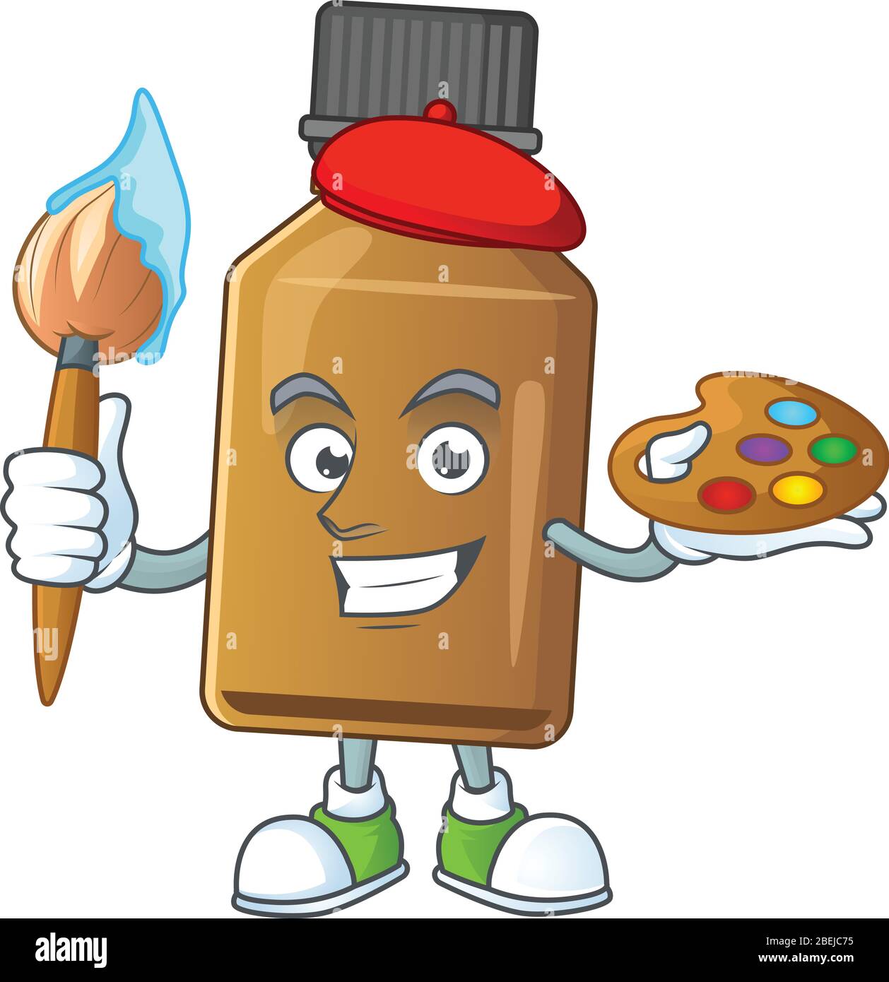 Artistic Artist of syrup cure bottle cartoon character painting with a ...
