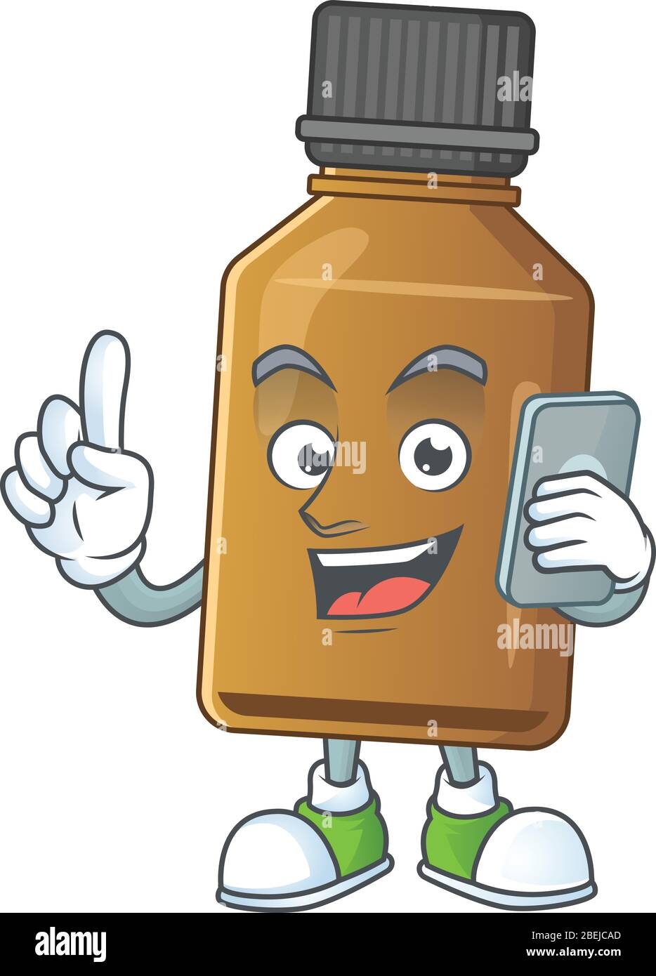 Cartoon design concept of syrup cure bottle talking on phone Stock ...