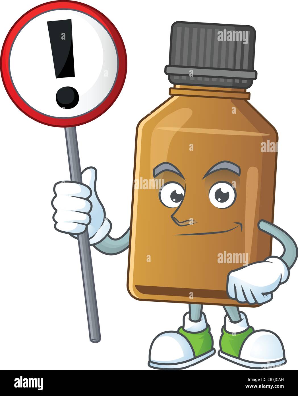 A picture of syrup cure bottle cartoon character concept holding a sign ...