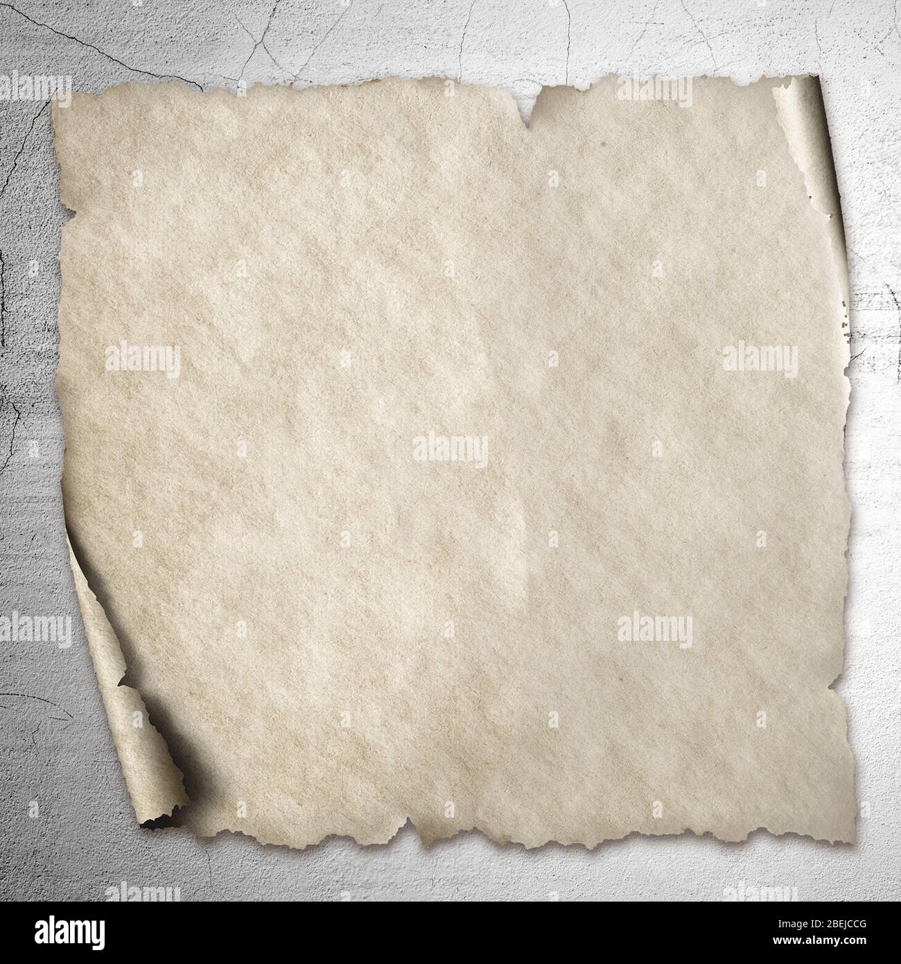 The Square old vintage beige paper with corner roll up on grungy wall ...