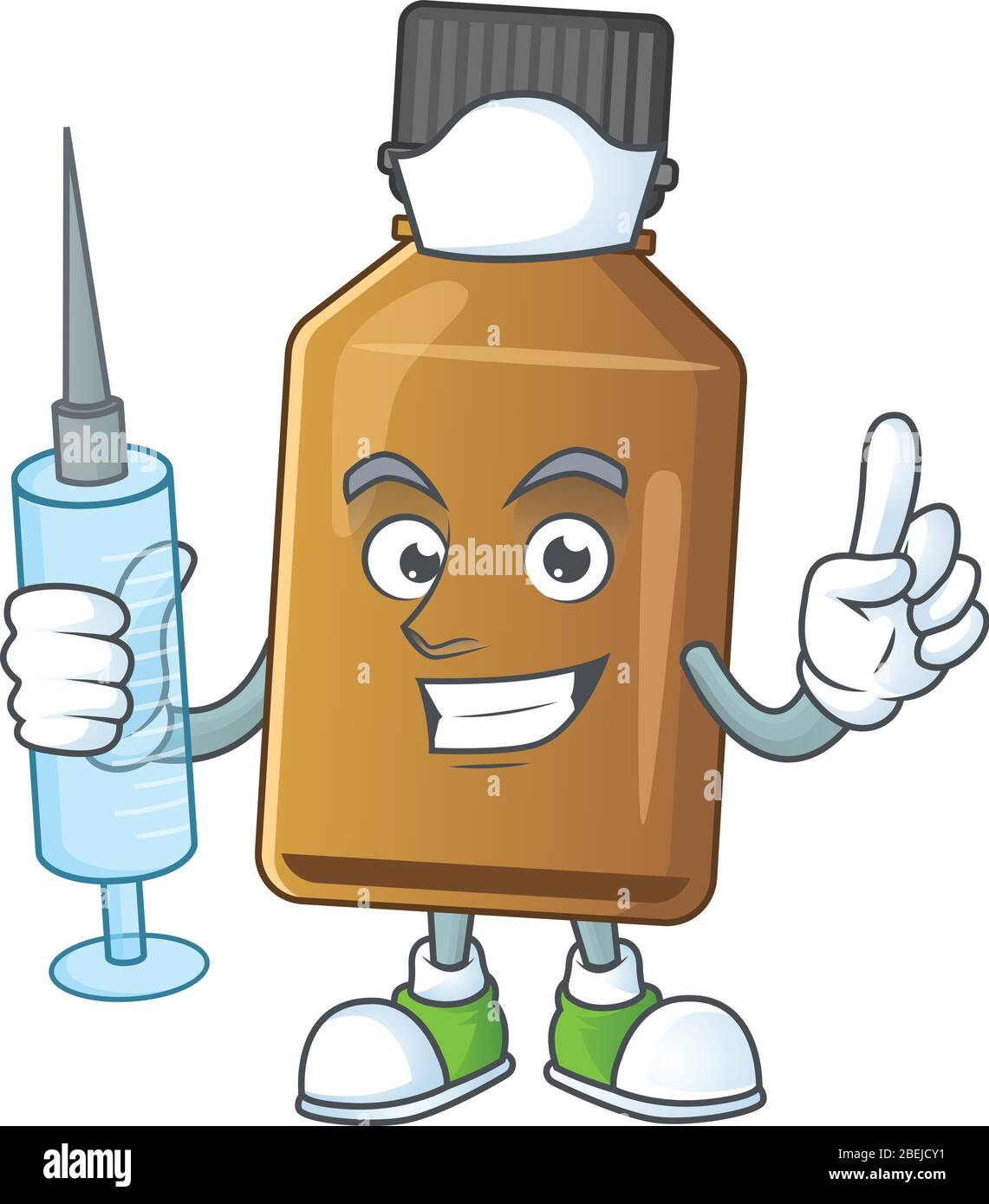 Friendly Nurse syrup cure bottle mascot design style using syringe ...