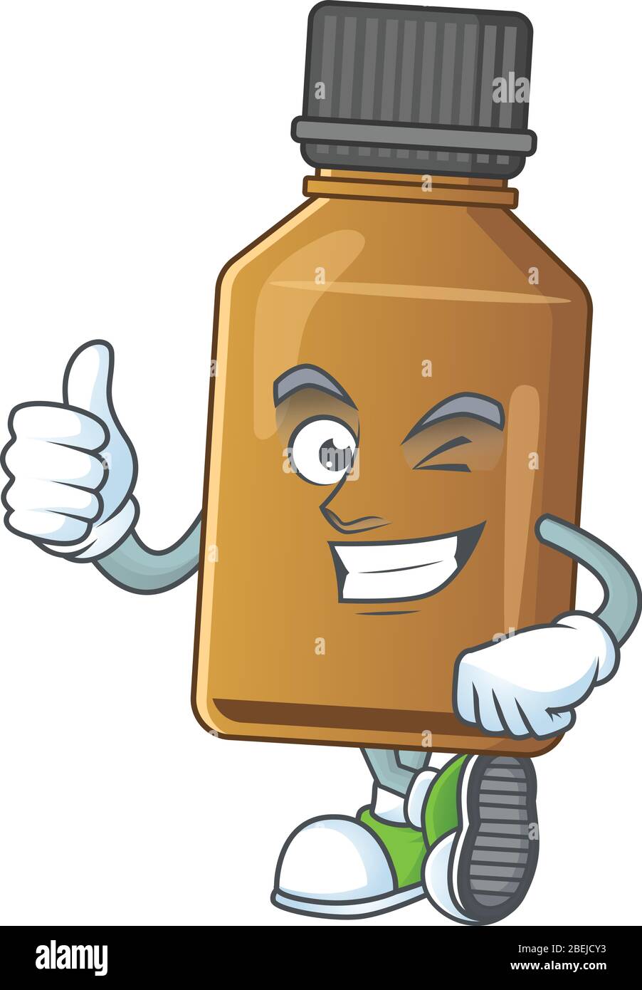 Mascot design style of syrup cure bottle showing Thumbs up finger Stock ...