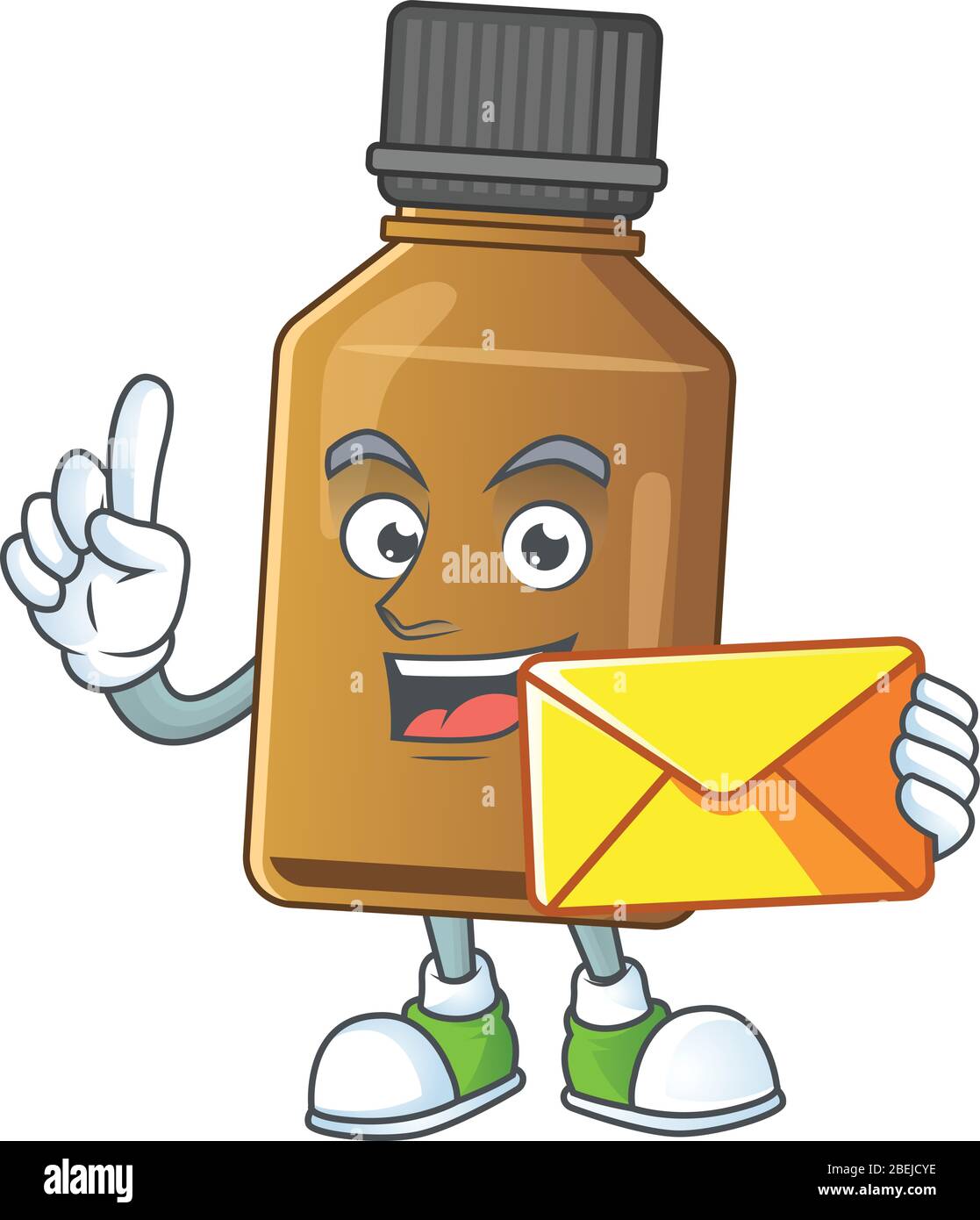 Cute face syrup cure bottle mascot design bring brown envelope Stock ...
