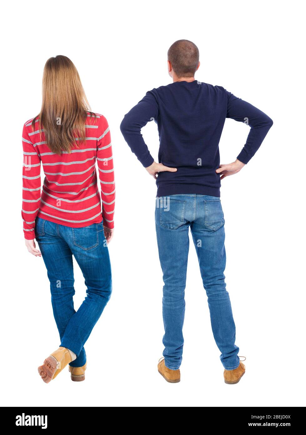 Back view couple in sweater. beautiful man and woman. Rear view people ...