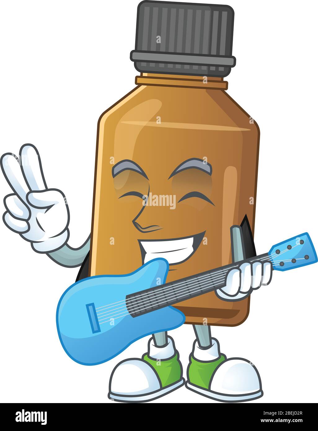 Happy face of syrup cure bottle cartoon plays music with a guitar Stock ...