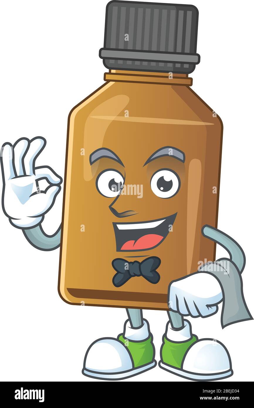 A syrup cure bottle waiter cartoon character ready to serve Stock ...