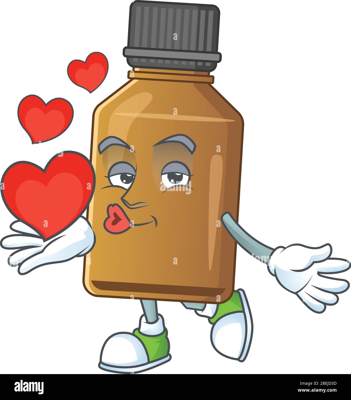 An adorable cartoon design of syrup cure bottle holding heart Stock ...