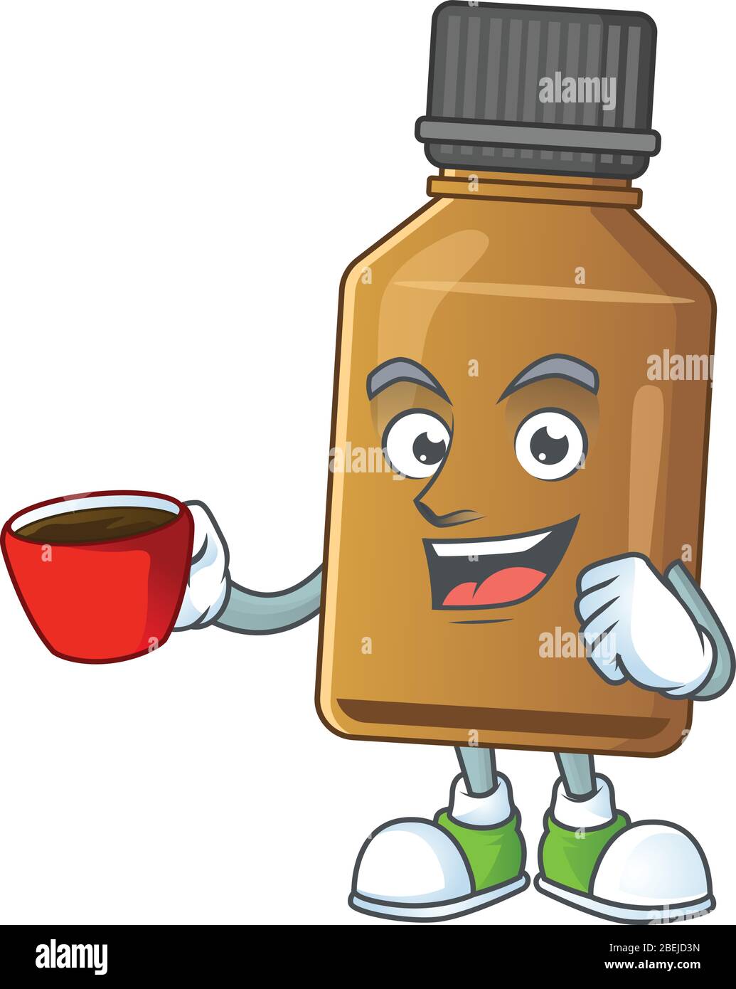 An image cartoon character of syrup cure bottle with a cup of coffee ...