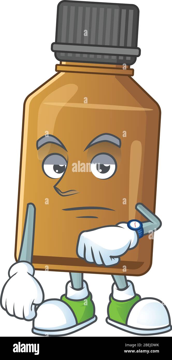 Syrup cure bottle with waiting gesture cartoon mascot design concept ...
