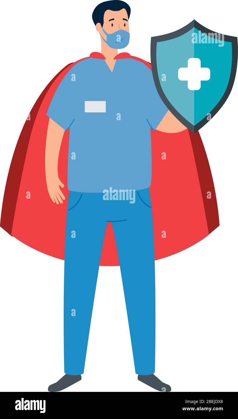 super male paramedic with shield and hero cloak Stock Vector Image ...