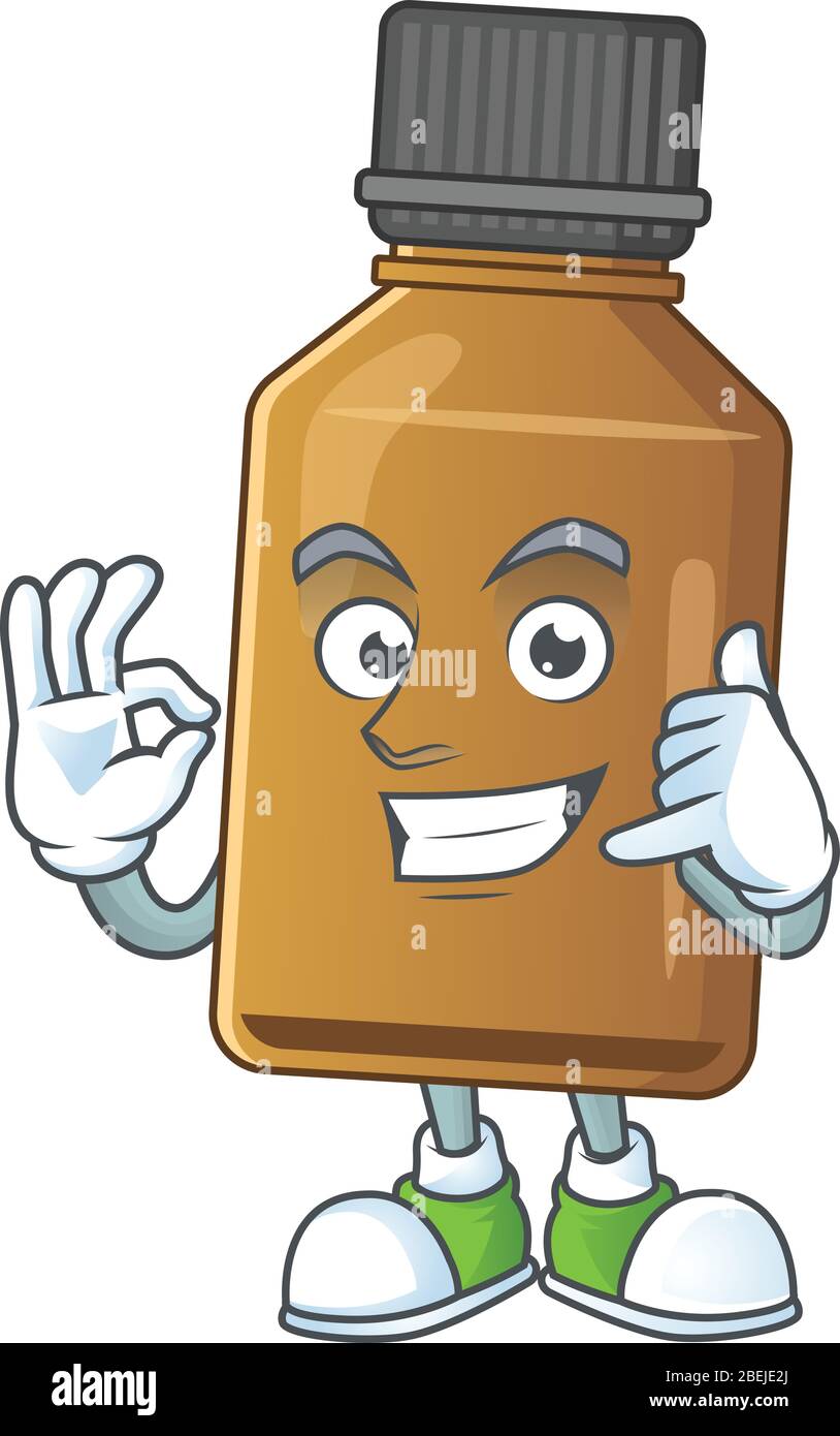 Syrup cure bottle mascot cartoon design make a call gesture Stock ...